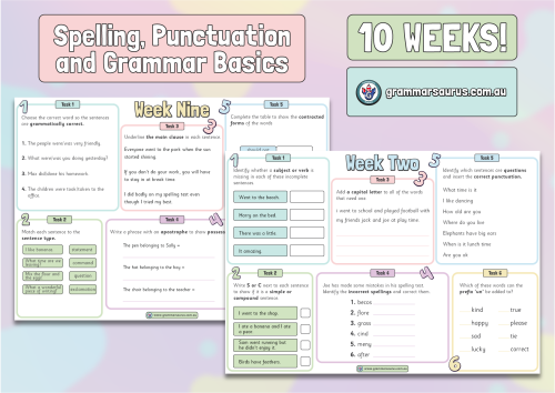 Year 3-6 Spelling, Punctuation and Grammar 10 week Pack - The Basics I ...