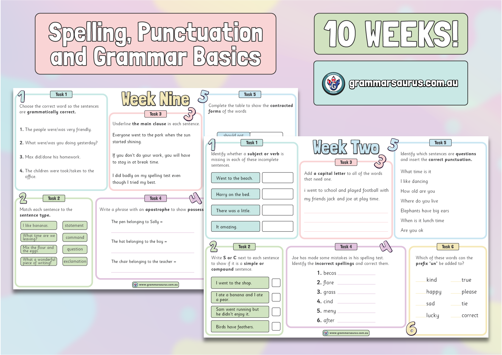 Year 3-6 Spelling, Punctuation and Grammar 10 week Pack - The Basics I ...