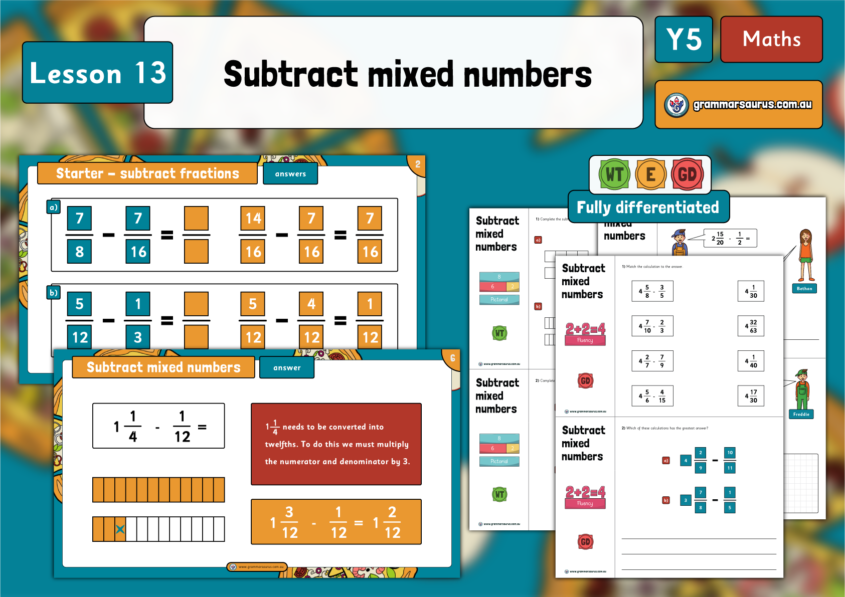 Year 5 Fractions – Subtract mixed numbers – Lesson 13 - Grammarsaurus ...
