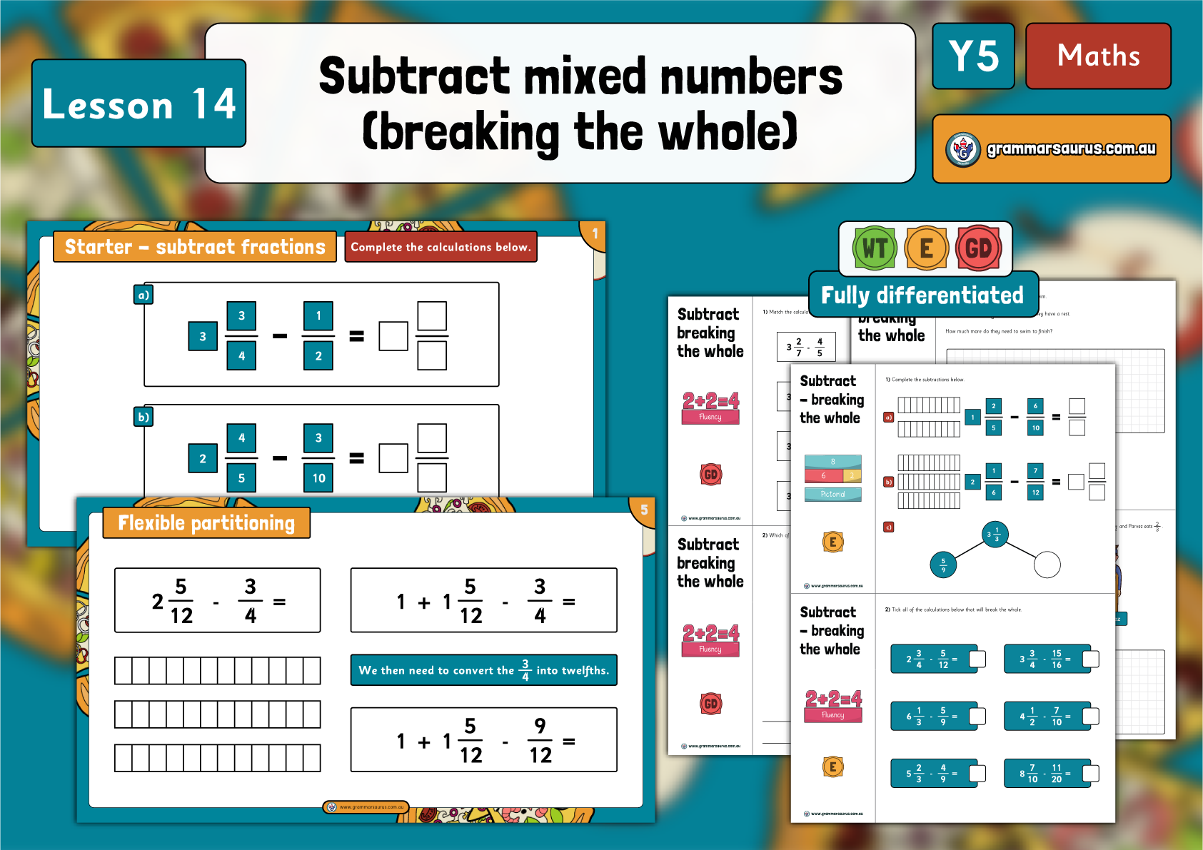 Year 5 Fractions – Subtract mixed numbers (breaking the whole) – Lesson ...
