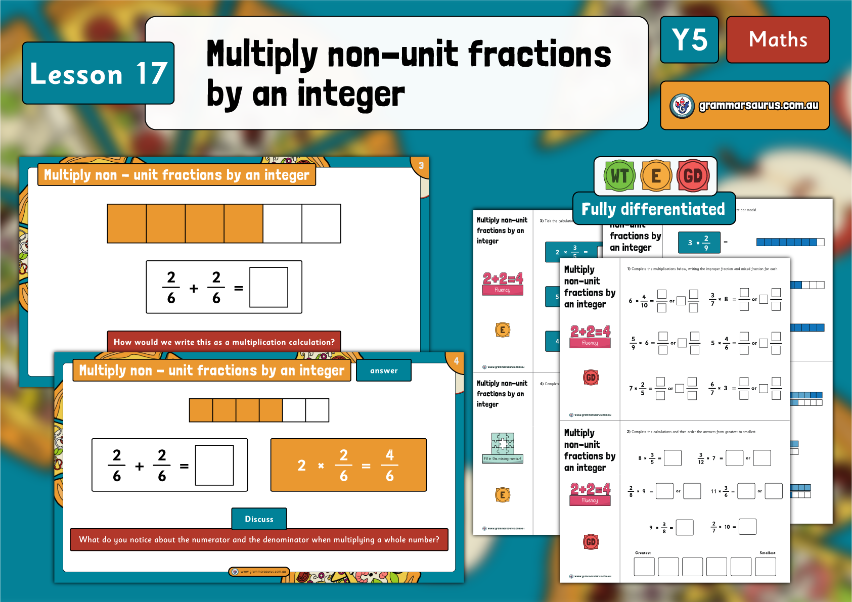 Year 5 Fractions – Multiplying non-unit fractions by an integer ...
