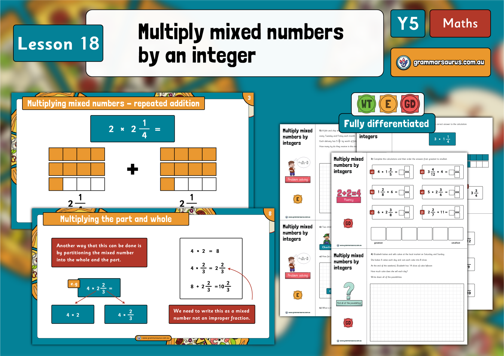 Year 5 Fractions – Multiplying mixed numbers by an integer – Lesson 18 ...