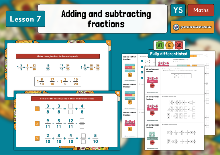 Year 5 Fractions – Add and subtracting fractions – Lesson 7 - Grammarsaurus Australia