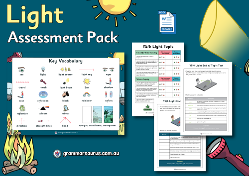 Year 5/6 Science – Light – Assessment Pack - Grammarsaurus Australia