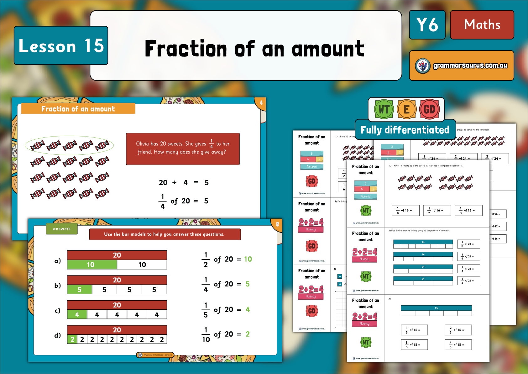 Year 6 Fractions – Fraction of an amount – Lesson 15 - Grammarsaurus ...