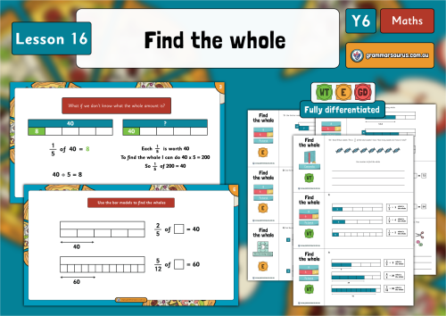 Year 6 Fractions – Find the whole – Lesson 16 - Grammarsaurus Australia