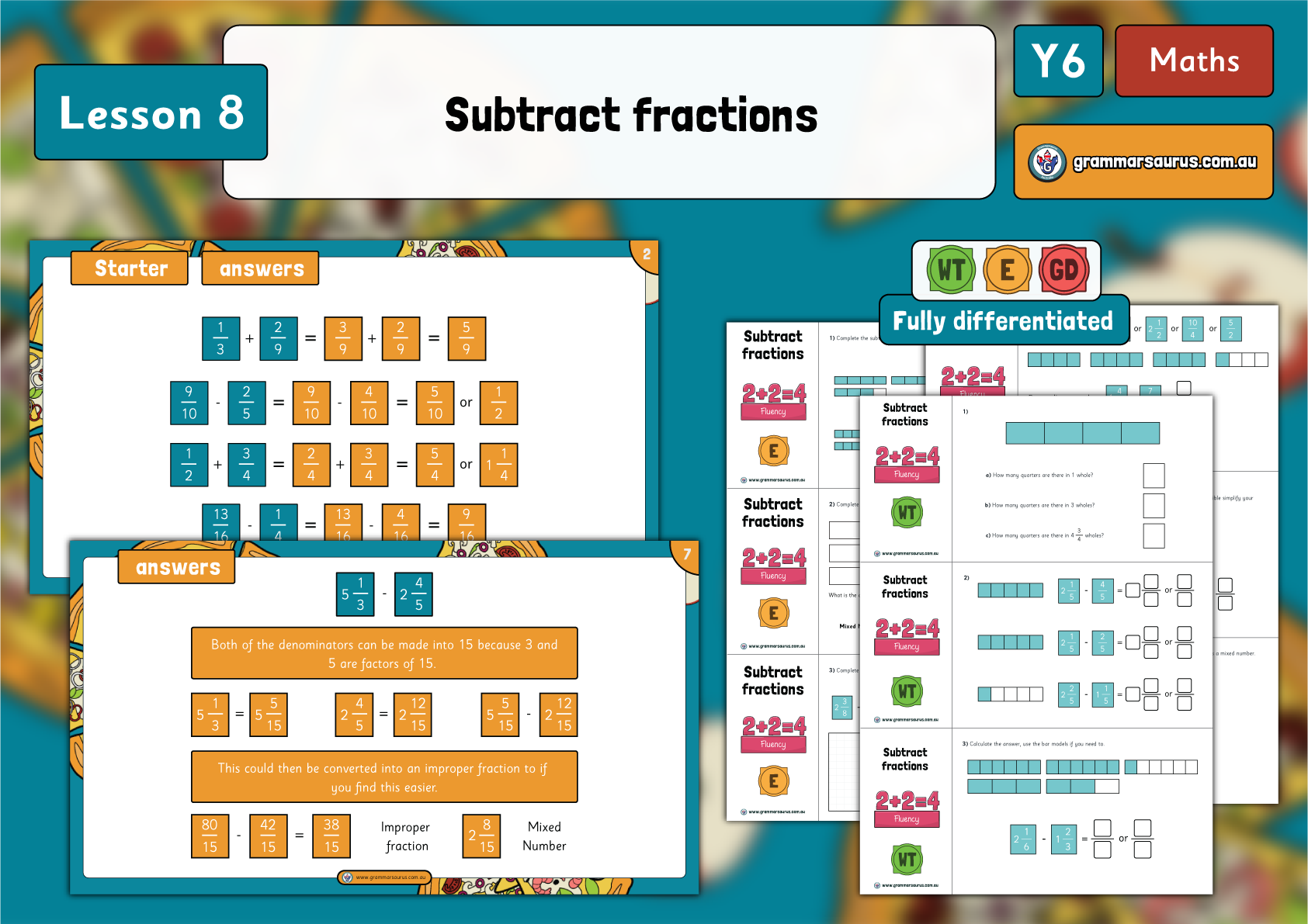 Year 6 Fractions – Subtract fractions – Lesson 8 - Grammarsaurus Australia