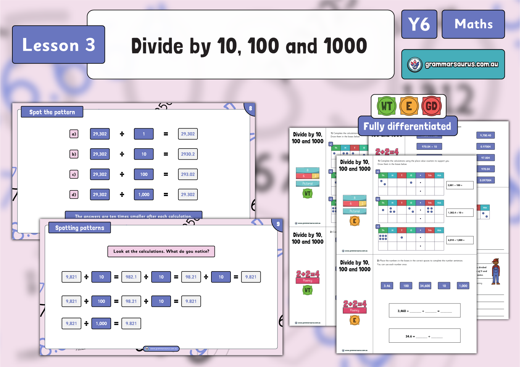 Year 6 Decimals – Divide by 10, 100 & 1000 – Lesson 3 - Grammarsaurus ...
