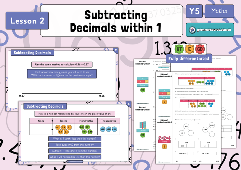 Year 5 Decimals (part 2) – Subtracting Decimals within 1 – Lesson 2 ...