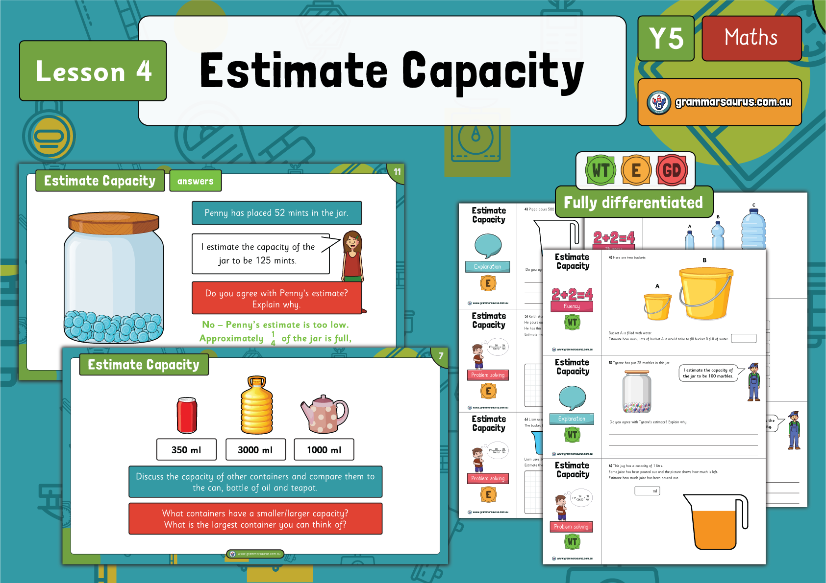 Year 5 Volume – Estimate Capacity – Lesson 4 - Grammarsaurus Australia