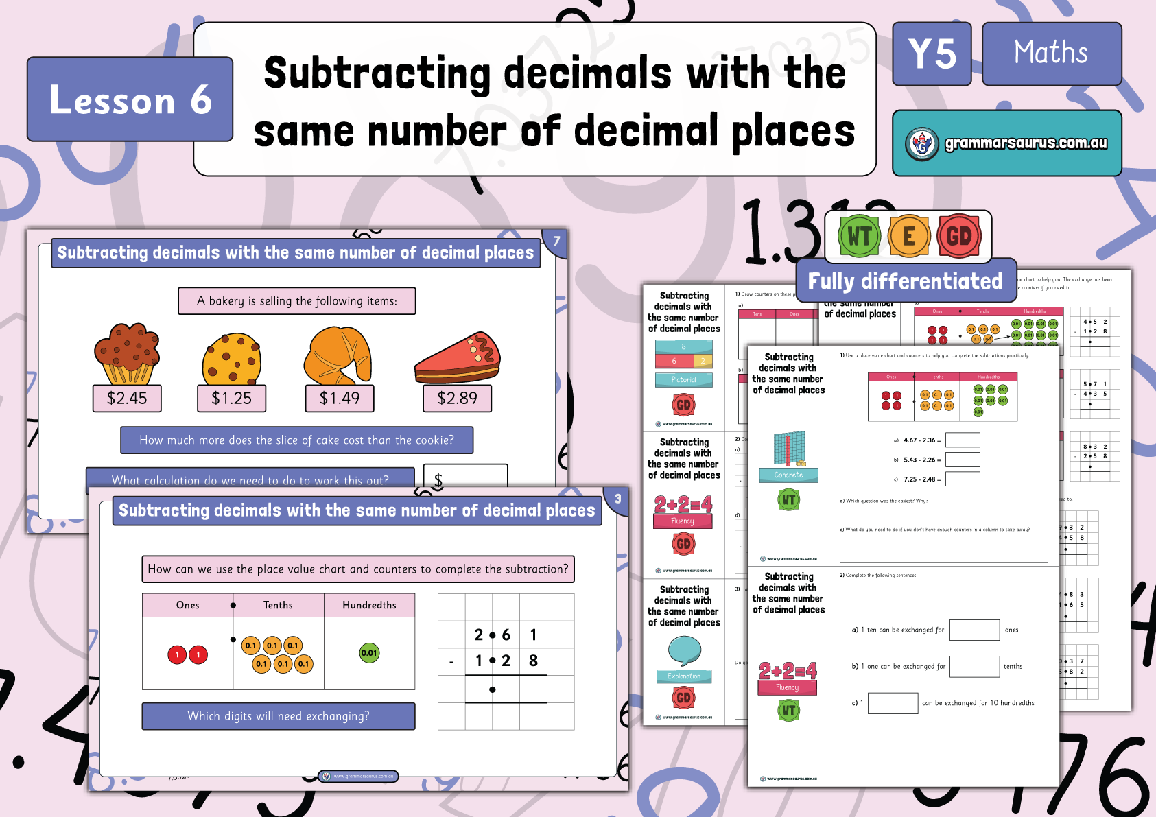 Year 5 Decimals (part 2) – Subtracting decimals with the same number of ...