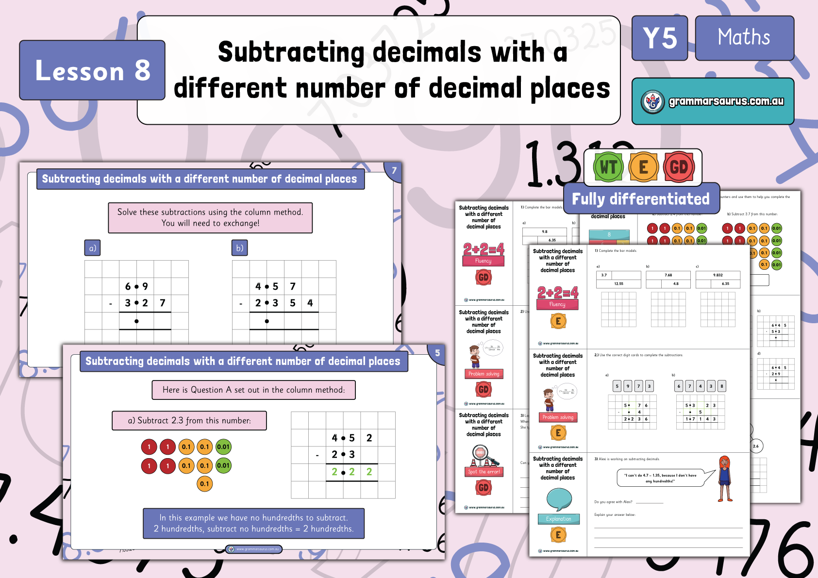 Year 5 Decimals (part 2) – Subtracting decimals with a different number ...